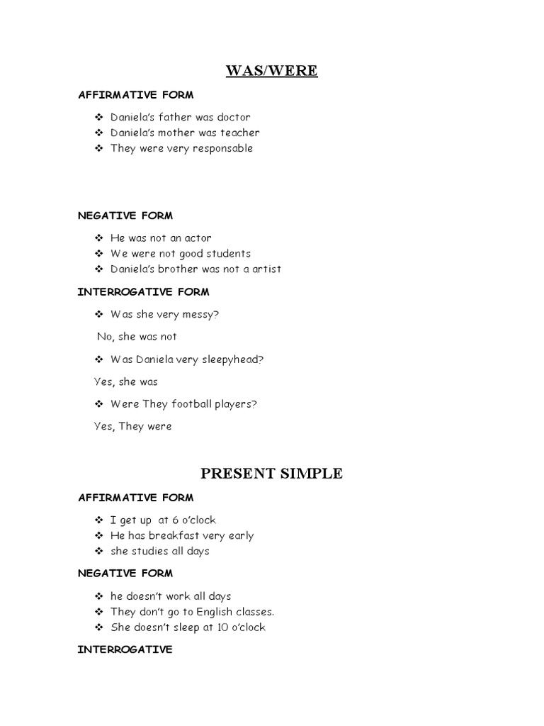 Was-Were and Present Simple | PDF