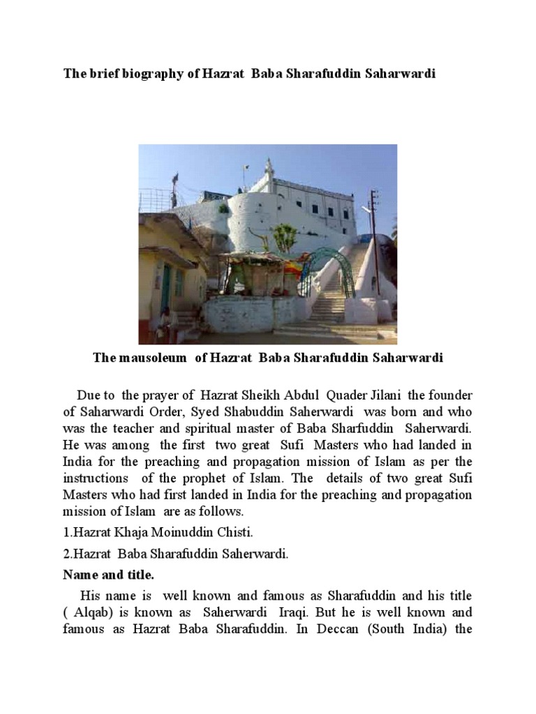 The Brief Biography of Hazrat Baba Sharafuddin Saharwardi | PDF ...