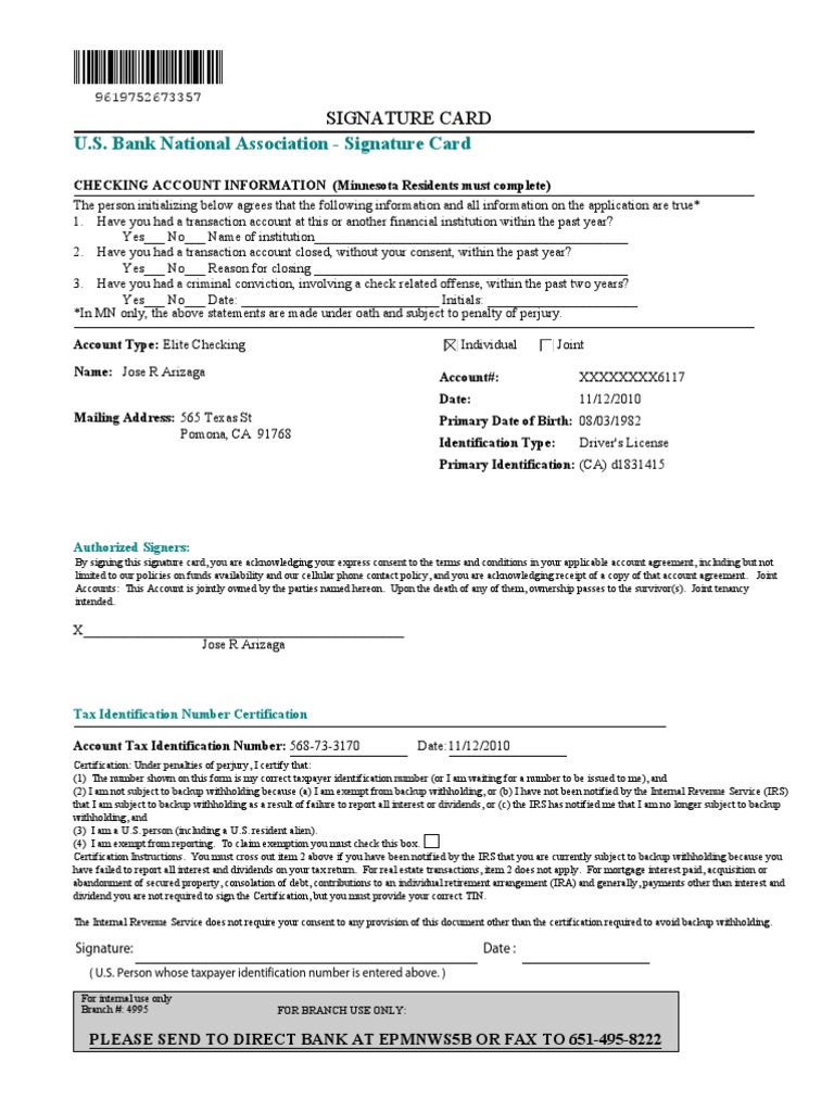 Usbank Sig Card | PDF | Withholding Tax | Individual Retirement Account