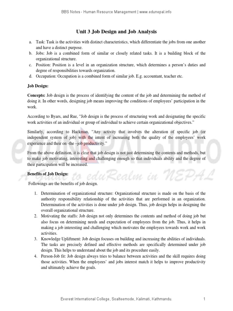 Unit 3 Job Design and Job Analysis | PDF | Motivation | Motivational