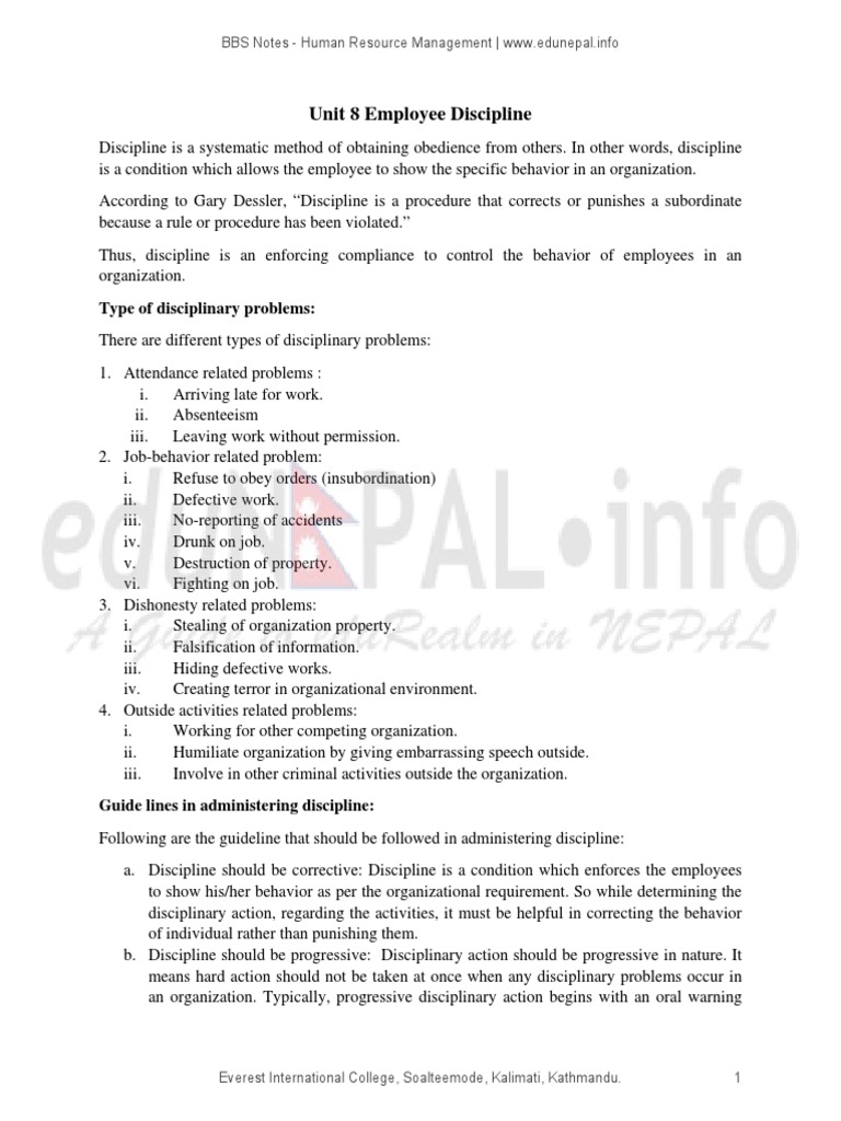 Unit 8 Employee Discipline: Type of Disciplinary Problems | PDF ...