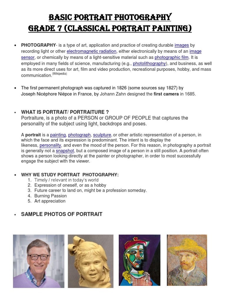 Grade 7 Portrait Photography PDF | PDF | Portrait Photography | Portrait