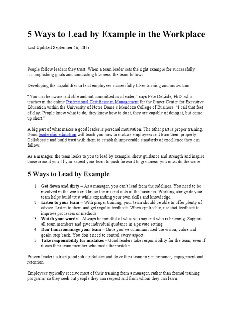 5 Ways To Lead by Example in The Workplace | PDF | Transformational ...