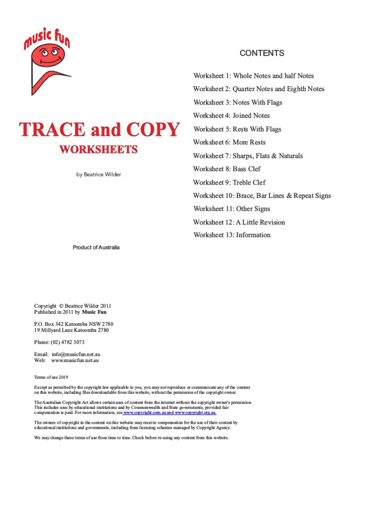 Trace and Copy: Worksheets | PDF | Clef | Copyright