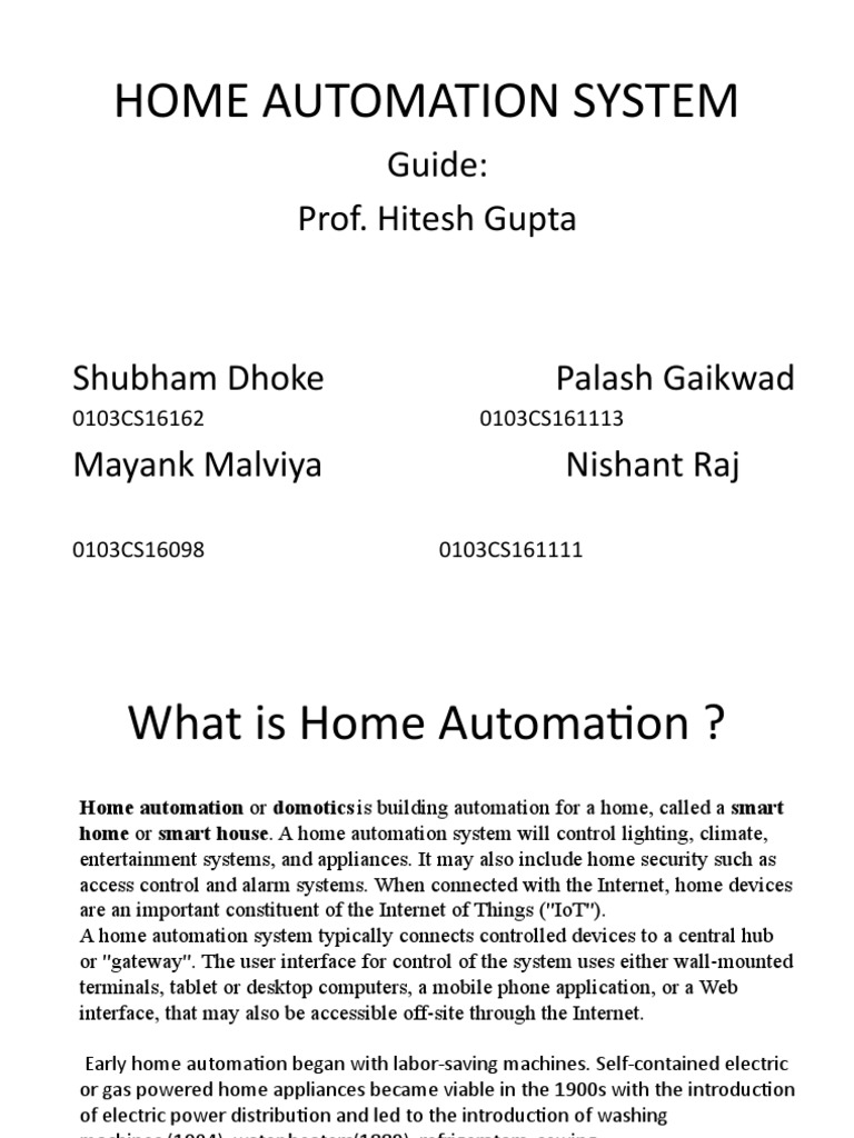Home Automation System: Guide: Prof. Hitesh Gupta | PDF | Home ...