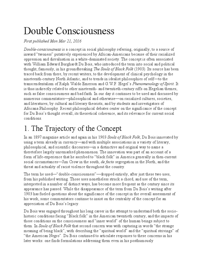 Double Consciousness: 1. The Trajectory of The Concept | PDF | W. E. B. Du Bois | Georg Wilhelm ...