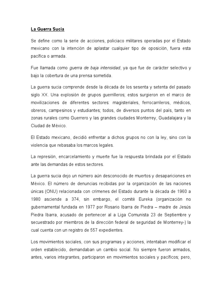 La Guerra Sucia en México: Resumen Histórico | PDF | Politica de mexico ...