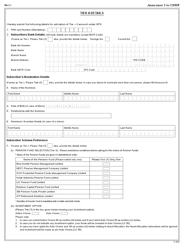 NPS Tier II Activation Form | PDF | Asset Allocation | Investing