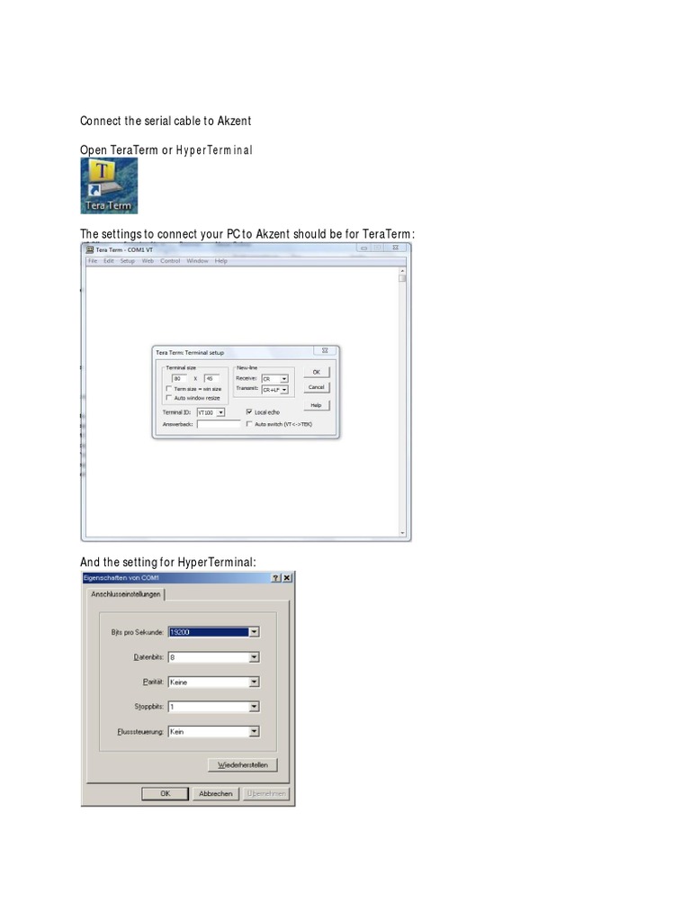 Connect The Serial Cable To Akzent Open Teraterm or Hyperterminal | PDF