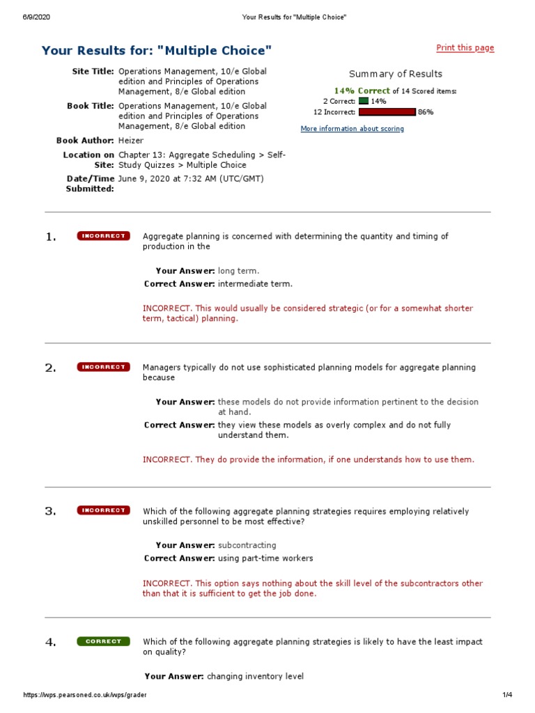 MCQ1 Matching Demand and Capacity Ans PDF | PDF | Multiple Choice | Operations Management