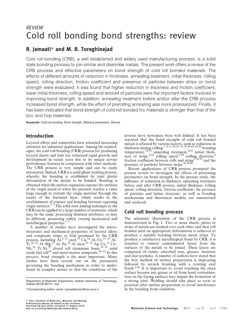 2011 Cold Roll Bonding Bond Strengths Review | PDF | Fracture ...