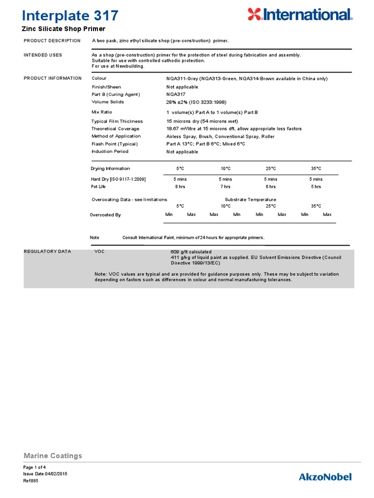 Interplate 317: Zinc Silicate Shop Primer | PDF | Paint | Welding