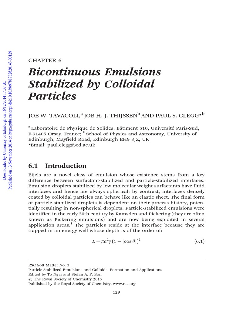Bicontinuous Emulsions with Colloids | PDF | Polymers | Colloid