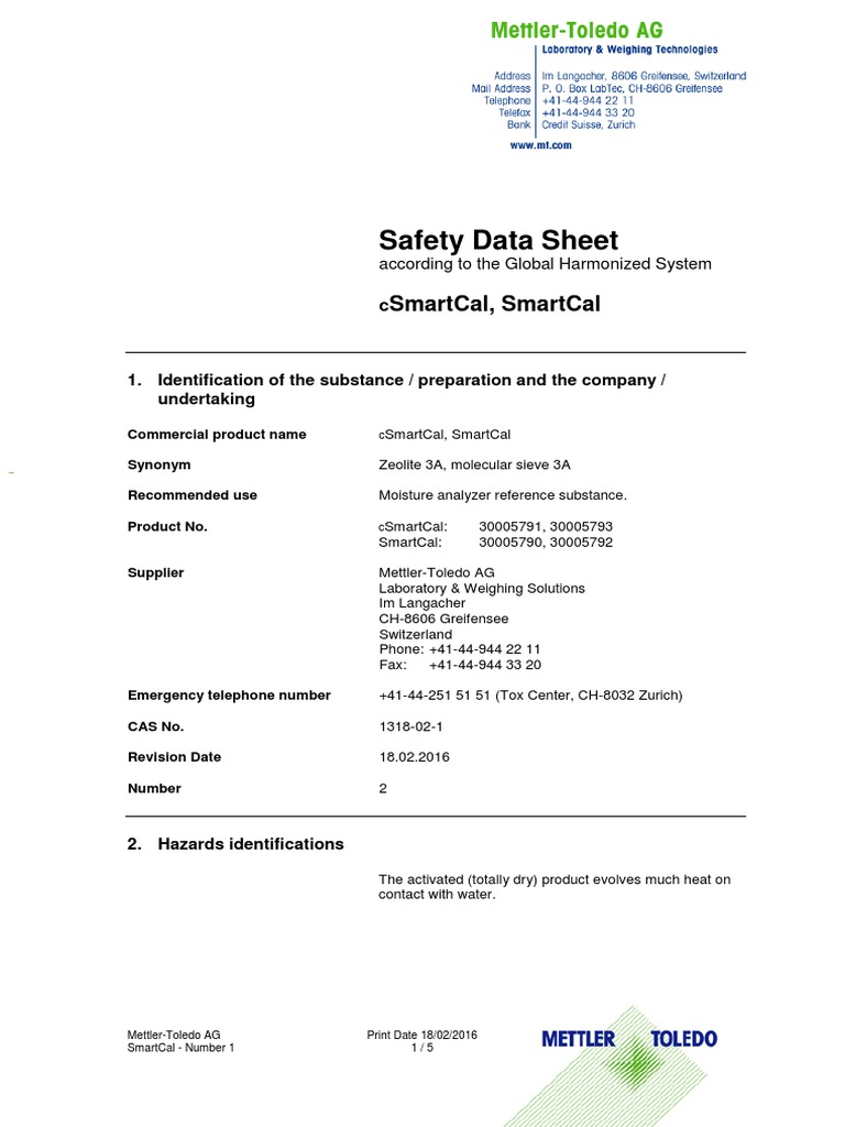 Safety Data Sheet: Smartcal, Smartcal | PDF | Toxicity | Solubility