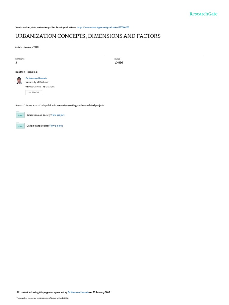 Urbanization Concepts, Dimensions and Factors: January 2018 | PDF