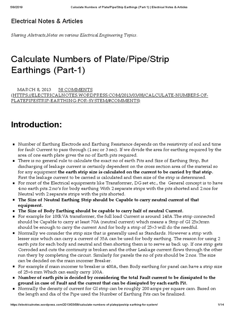 Earthing Strip Calculation PDF | PDF | Electrical Resistance And ...