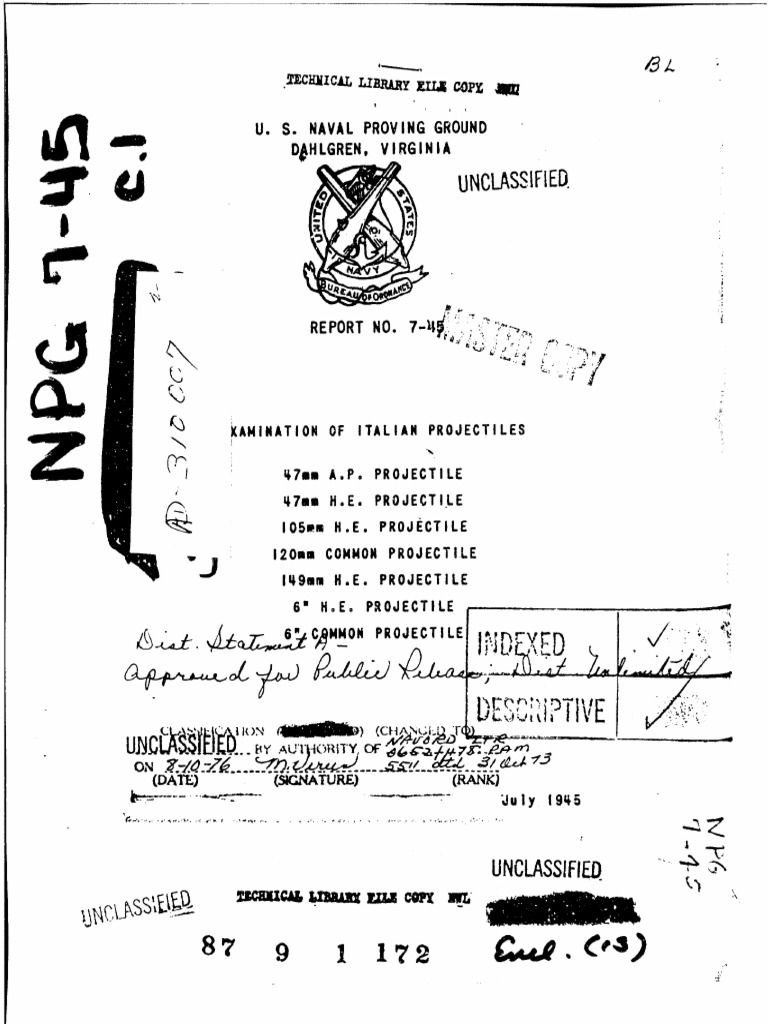 Examination of Italian Projectiles 47mm AP 47mm HE 105mm HE 120mm ...