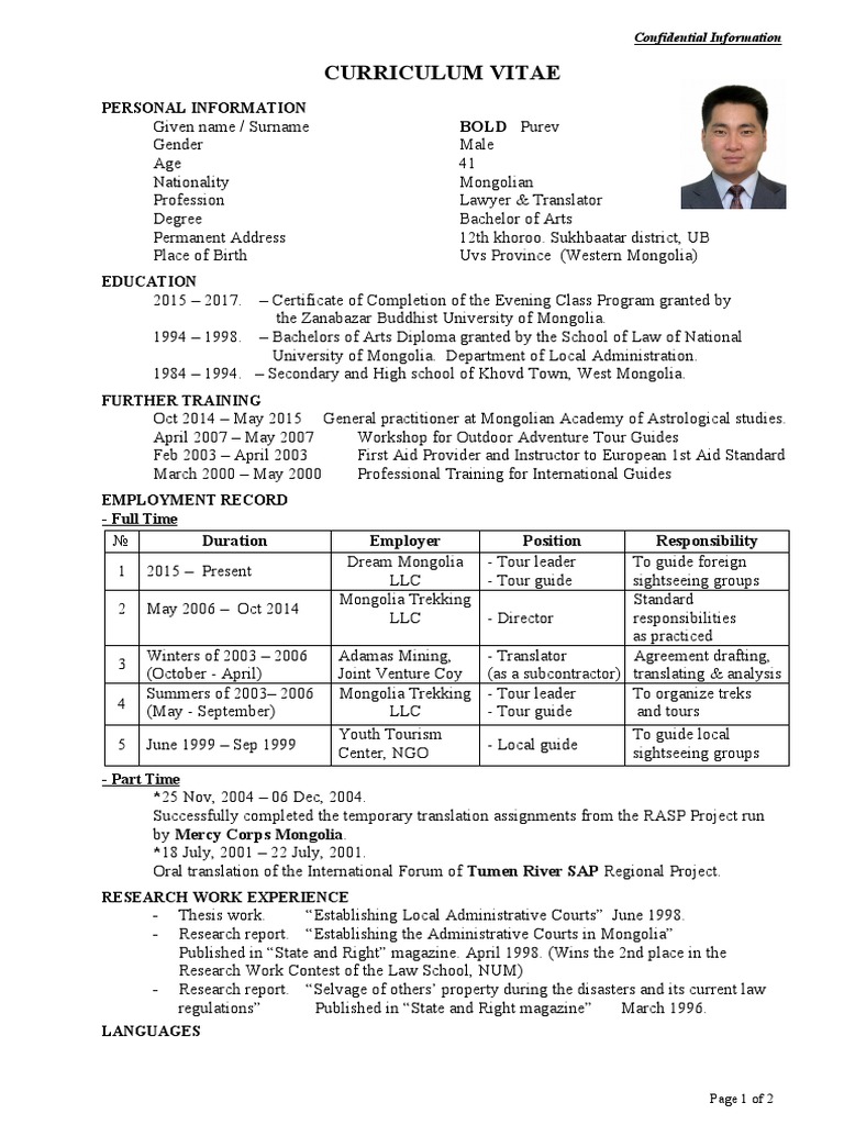 Mr. Bold CV | PDF | Mongolia | Business