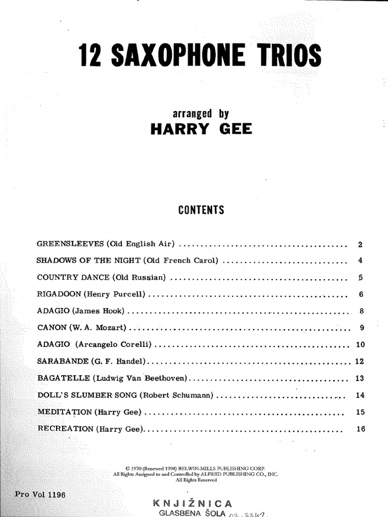 12 Saxophone Trios Arr by Harry Gee | PDF