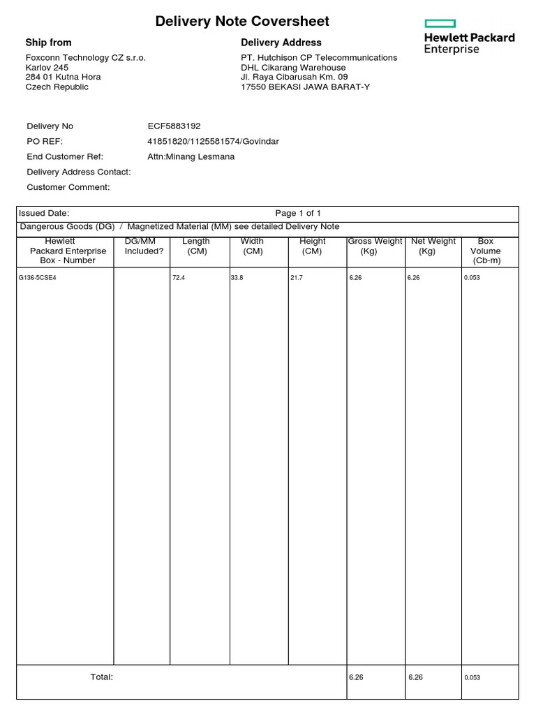 HP Delivery Note For Delivery ECF5883192 | PDF | Business | Service ...
