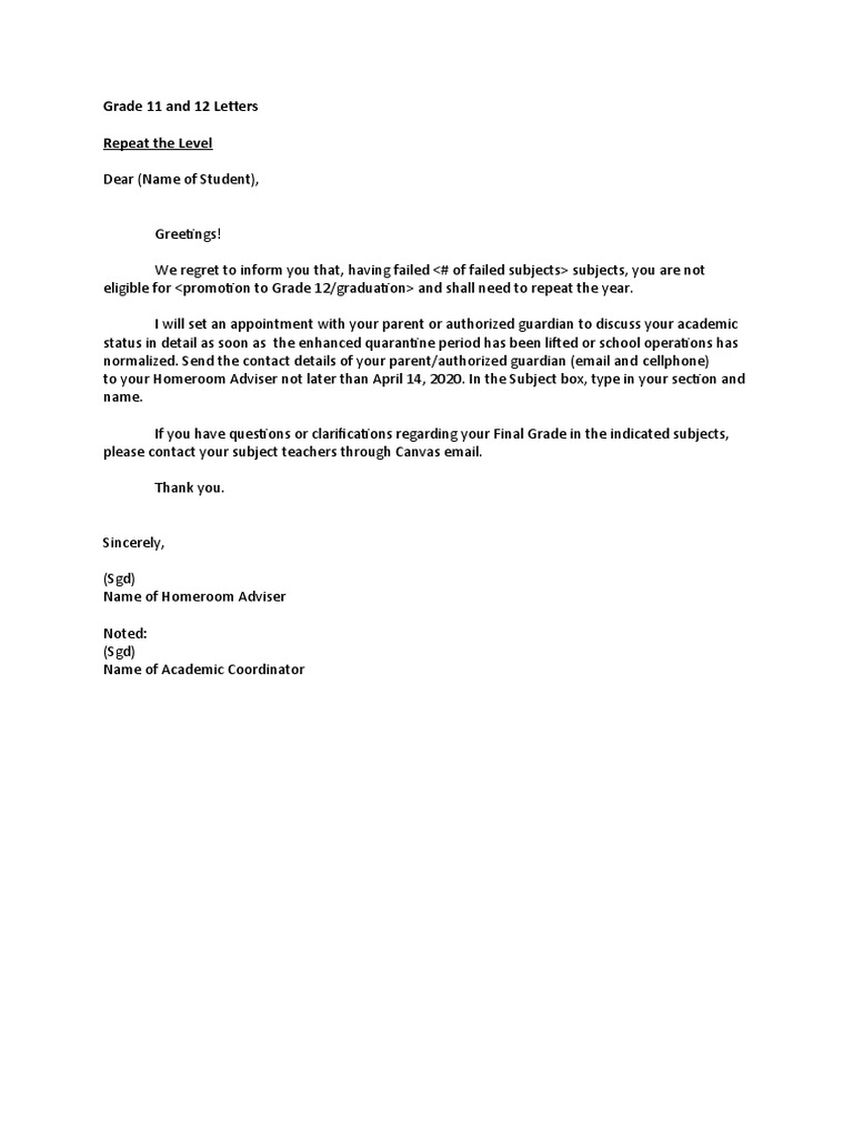 Grade 11 and 12 Letters Repeat The Level | Download Free PDF | Schools ...