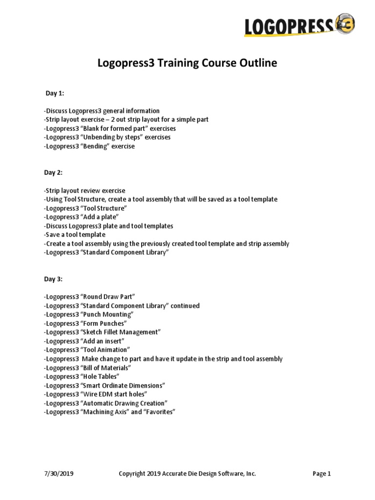 Logopress3 Training Course Outline - Syllabus | PDF