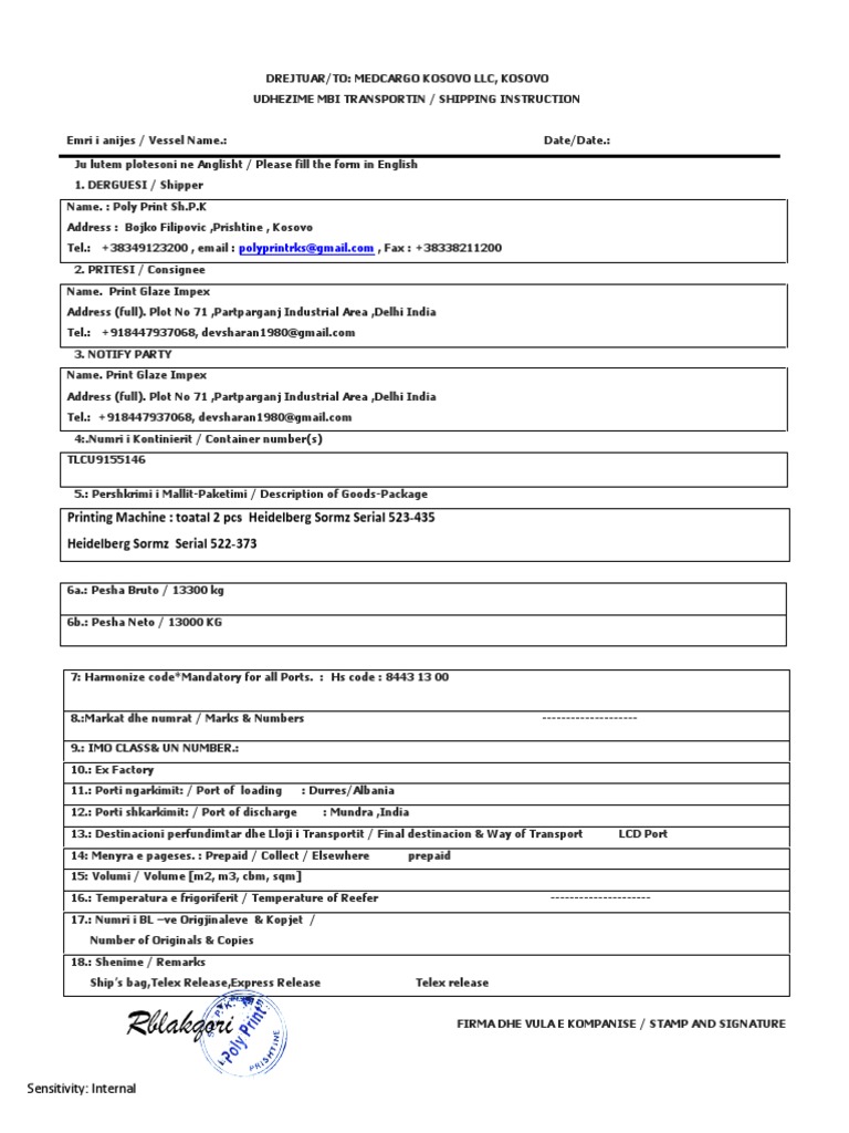 MSC Shipping Instructions Submission Guide | PDF