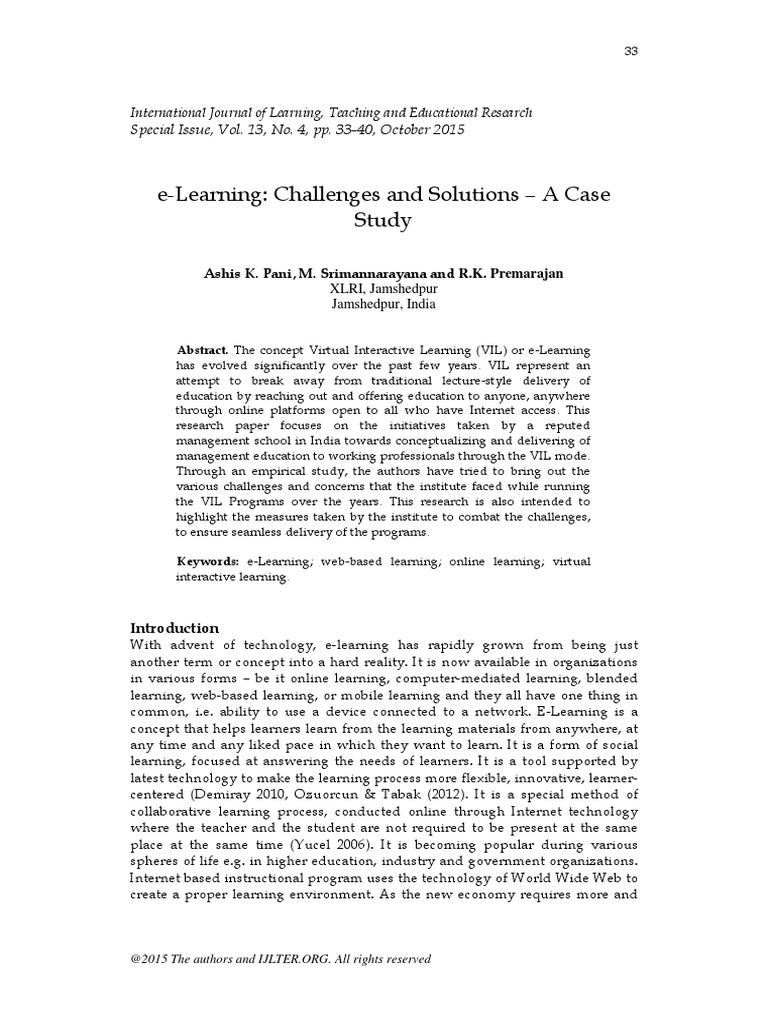 E Learning. Challenges and Solutions - A Case Study PDF | PDF ...