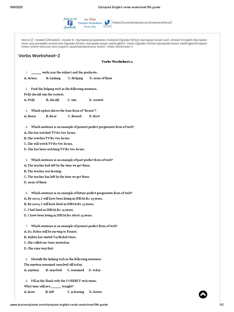 Helping Verbs Worksheet 6th Grade
