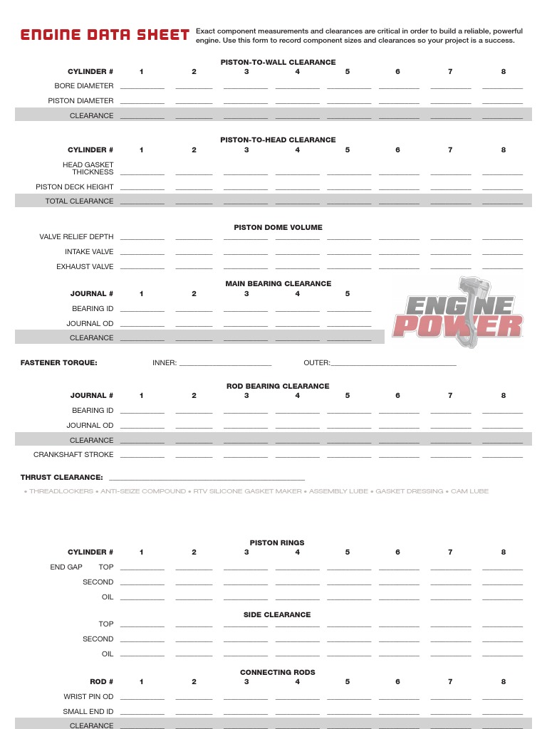 Engine Data Sheet PDF | PDF | Piston | Vehicle Parts