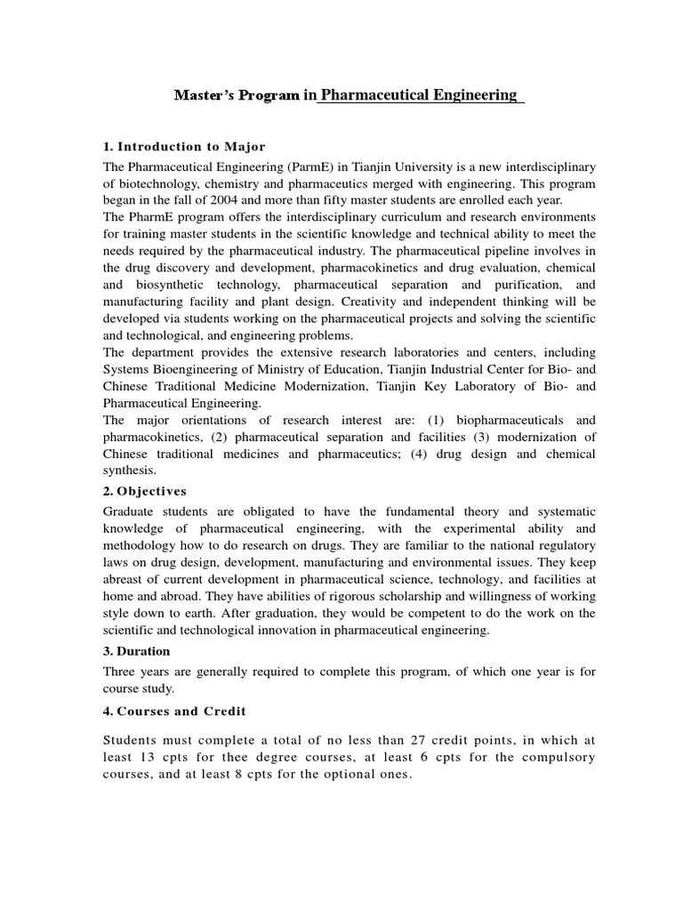 Master's Program in Pharmaceutical Engineering | PDF | Biotechnology ...