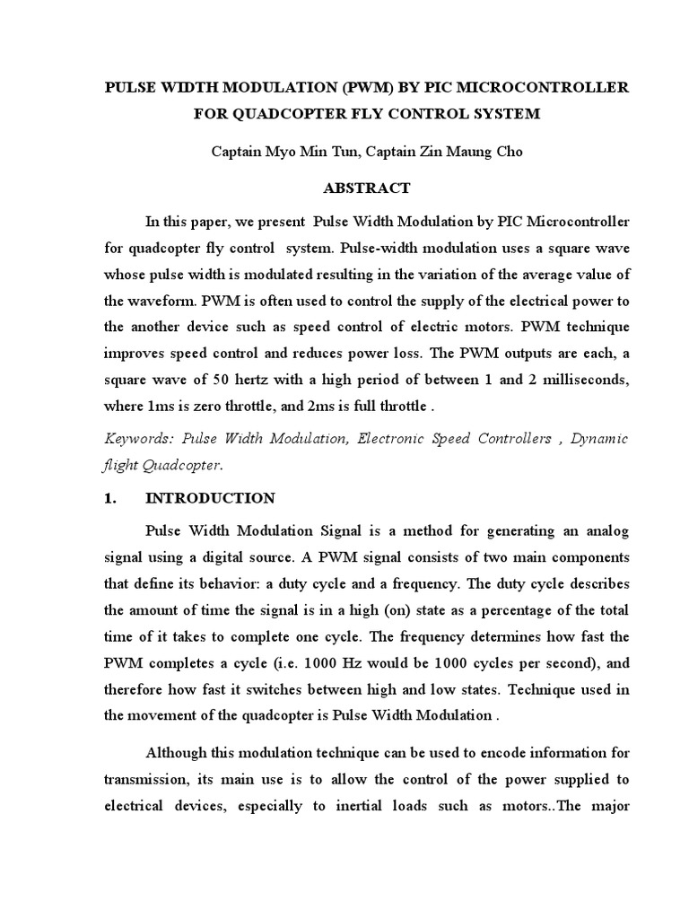 Pulse Width Modulation by PIC Microcontroller For Quadcopter Fly Control System | PDF ...