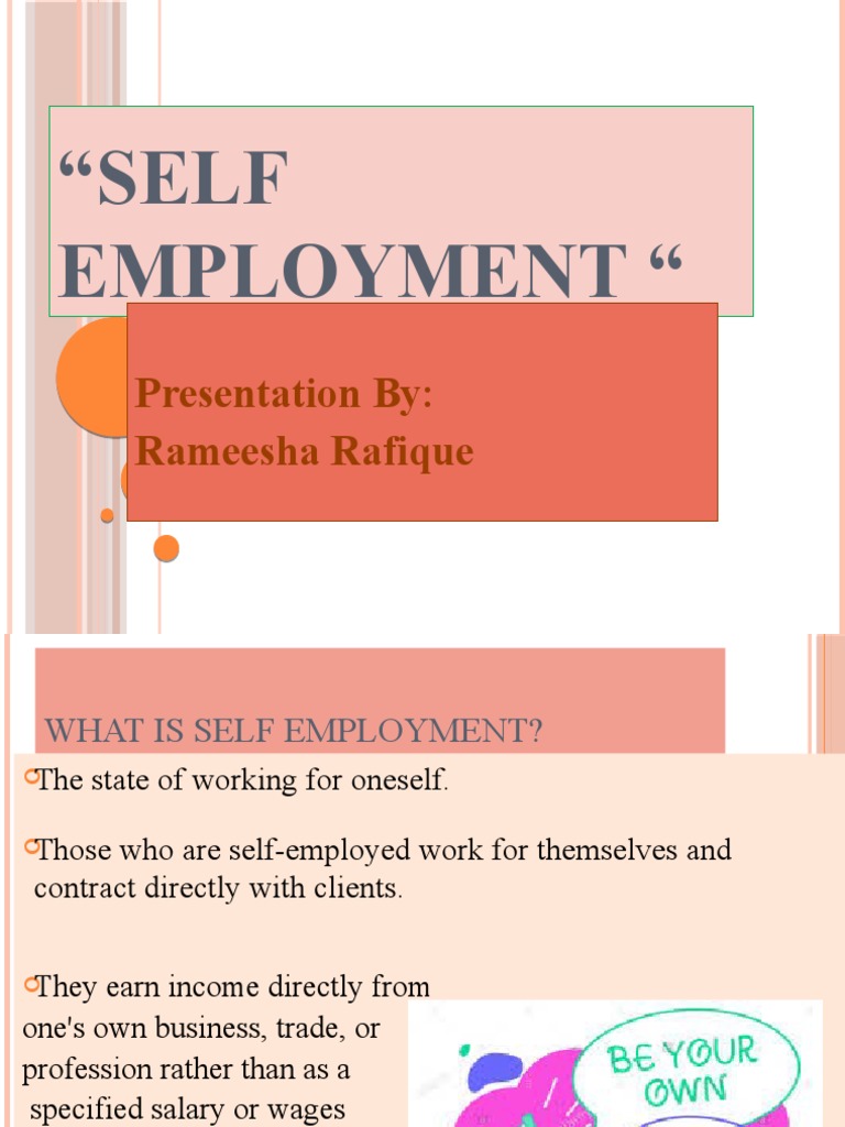 "Self Employment ": Presentation By: Rameesha Rafique | PDF