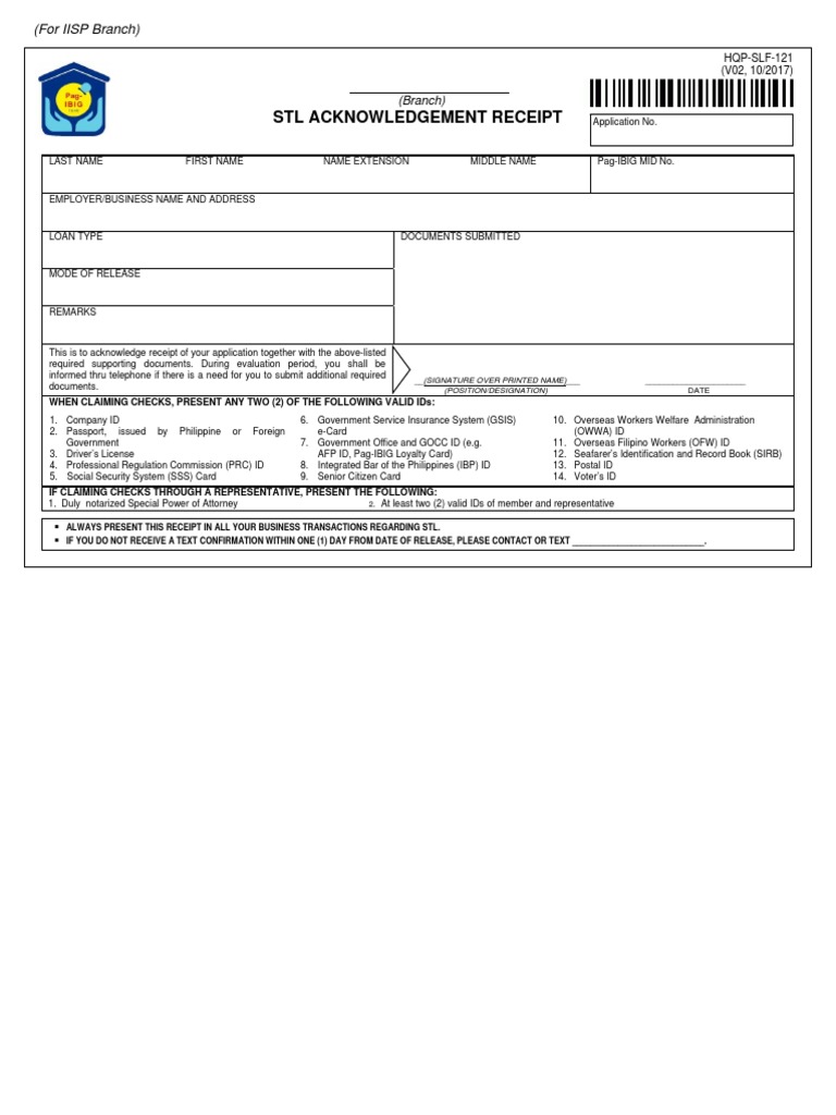 STL Acknowledgement Receipt Form | PDF | Identity Document | Document