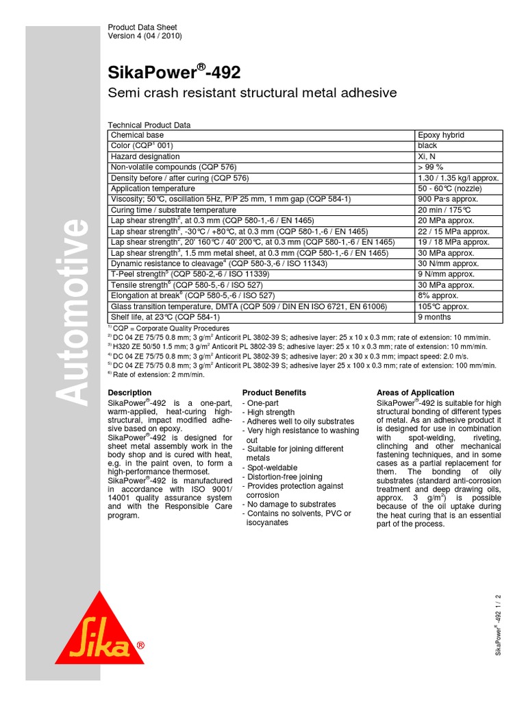 PDS SikaPower-492 English | PDF | Adhesive | Viscosity