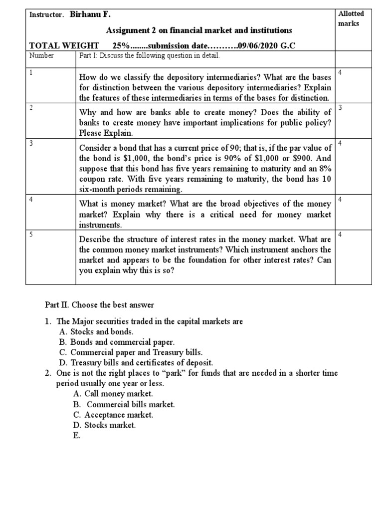 ASSIGNMENT 2 Financial Market &institution - Docx To Be | Download Free ...