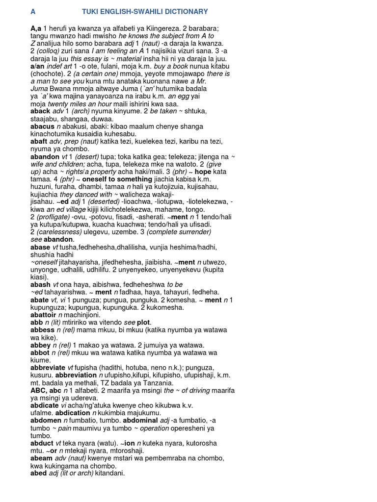 TUKI English-Swahili Dictionary Overview | PDF | Art
