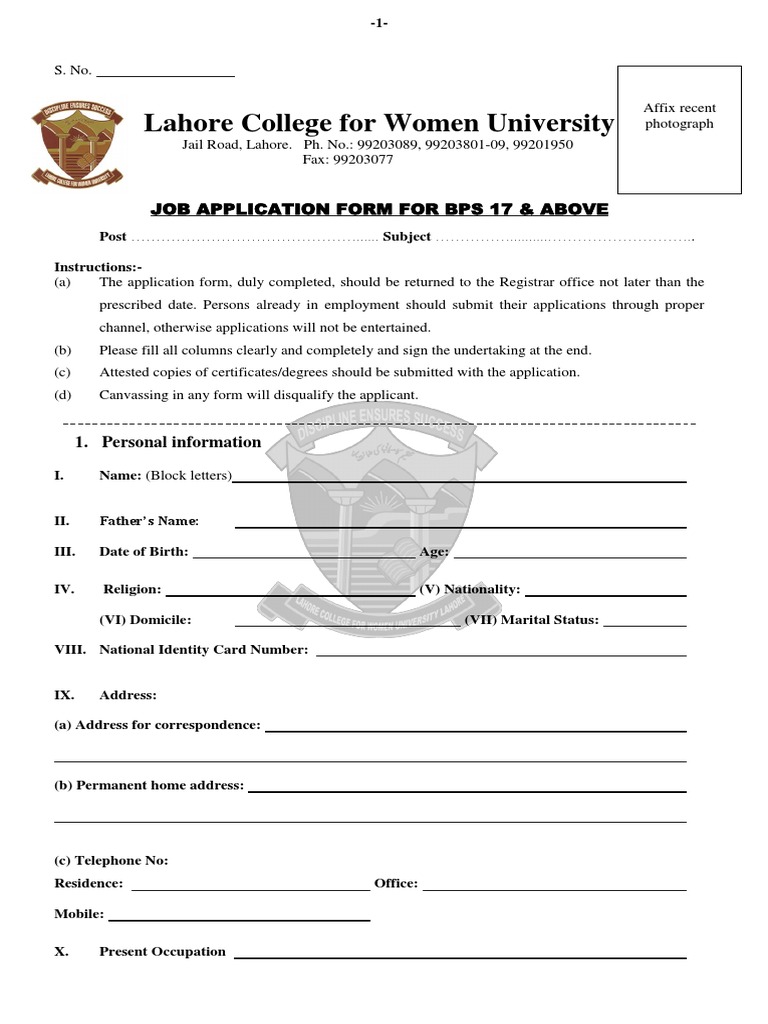 Job Application Form for BPS 17+ | PDF | Educational Stages | Learning