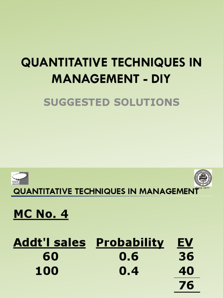 Quantitative Techniques in Management - Diy: Suggested Solutions | PDF | Applied Mathematics ...