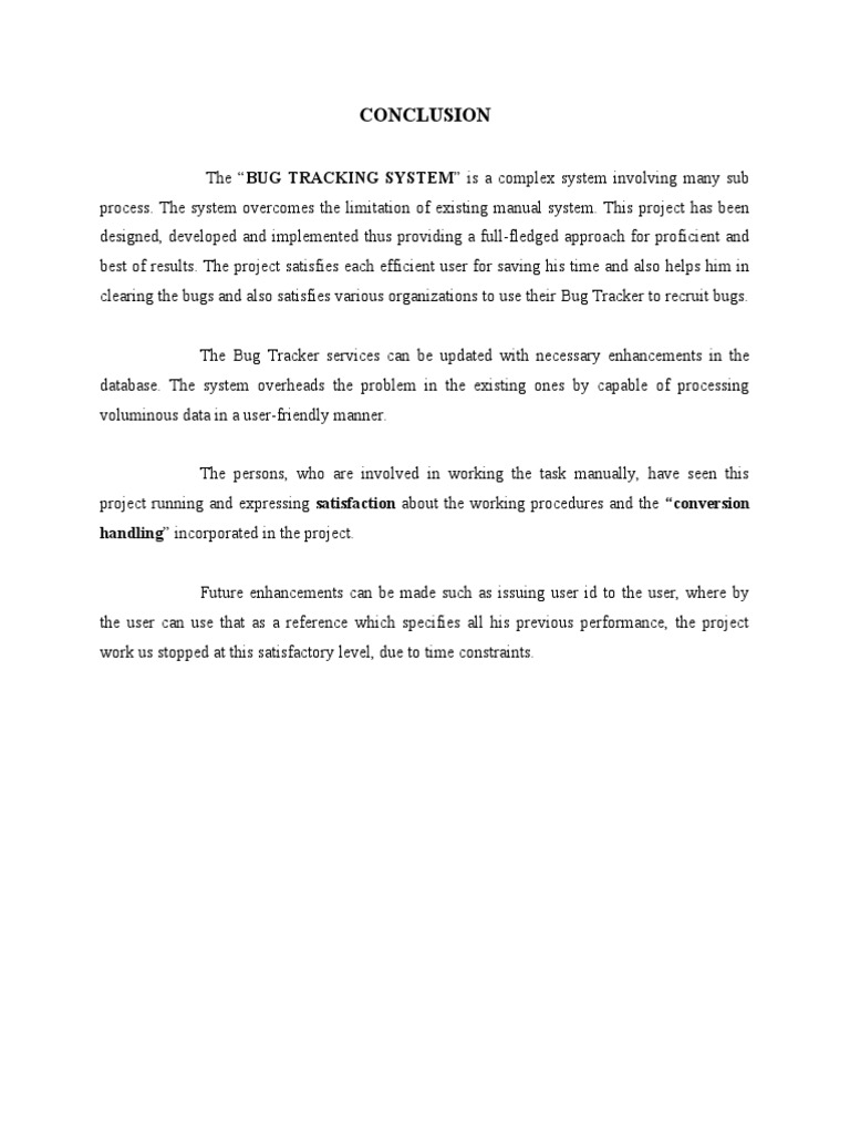 Conclusion of Bug Tracking System Project | PDF