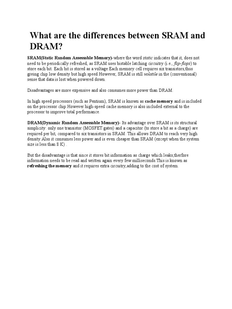 SRAM vs DRAM: Key Differences Explained | PDF