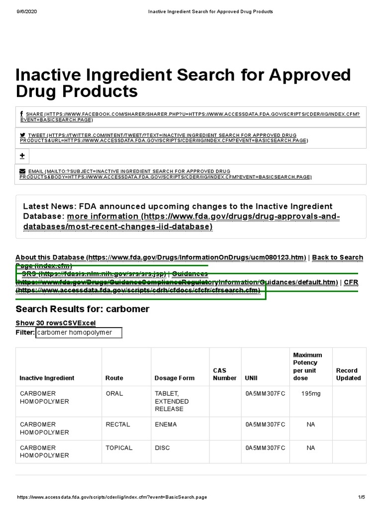 Inactive Ingredient Database Search | PDF | Topical Medication ...