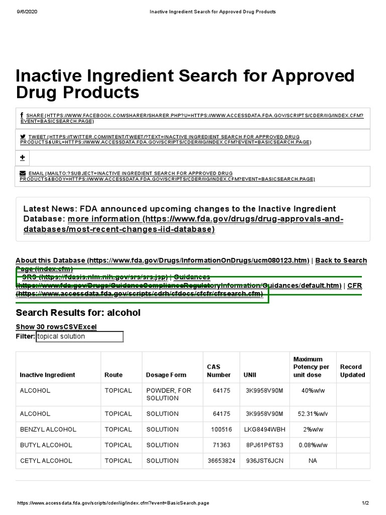 Inactive Ingredient Search Etanol | PDF | Pharmacology | Products Of ...