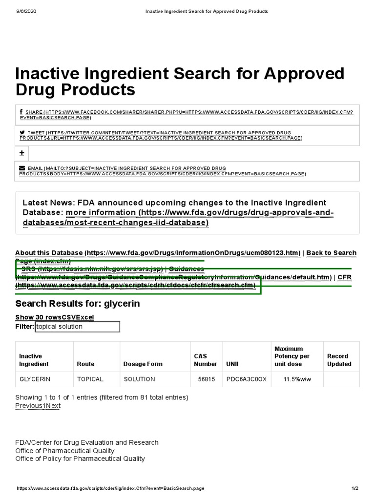 Inactive Ingredient Search Glycerin | PDF | Health Care | Drugs