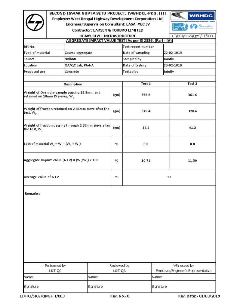 FT003 - Aggregate Impact Value Test | PDF | Building Engineering ...