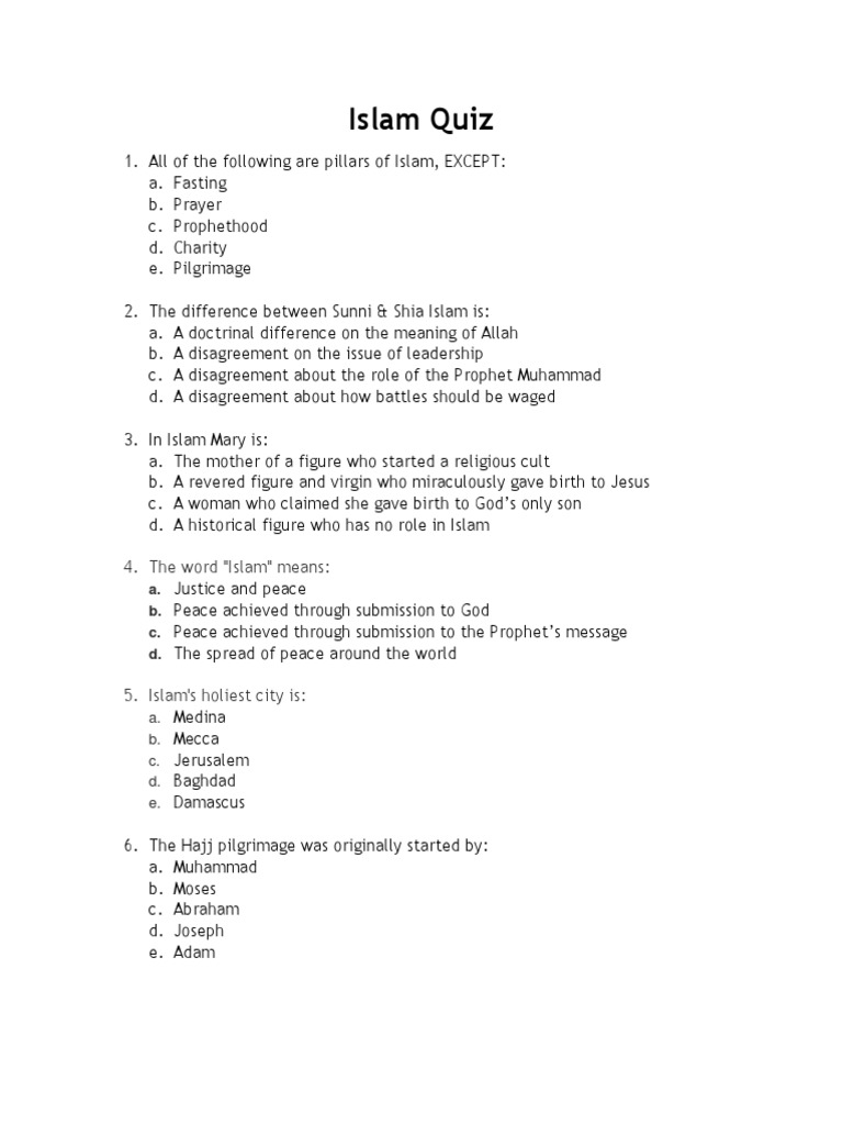Islam Quiz: 4. The Word "Islam" Means | PDF