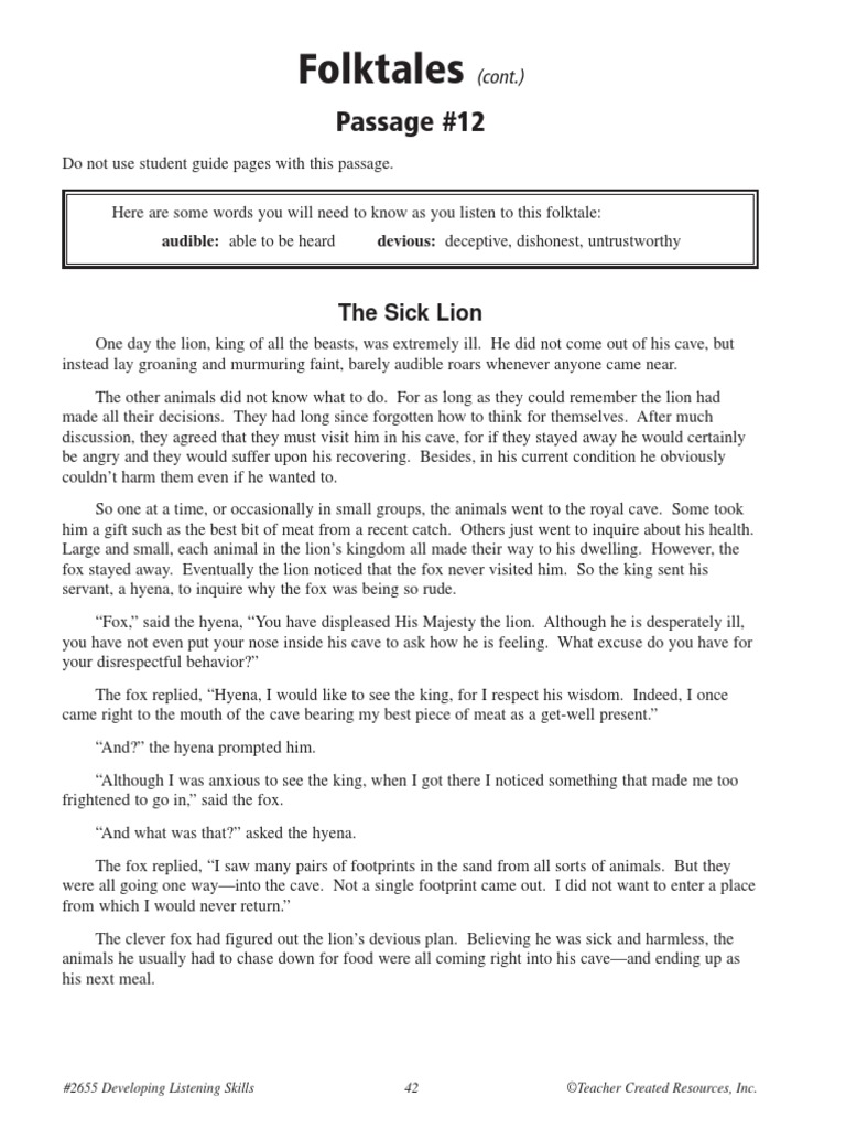 Folktales: Passage #12 | PDF | Lion