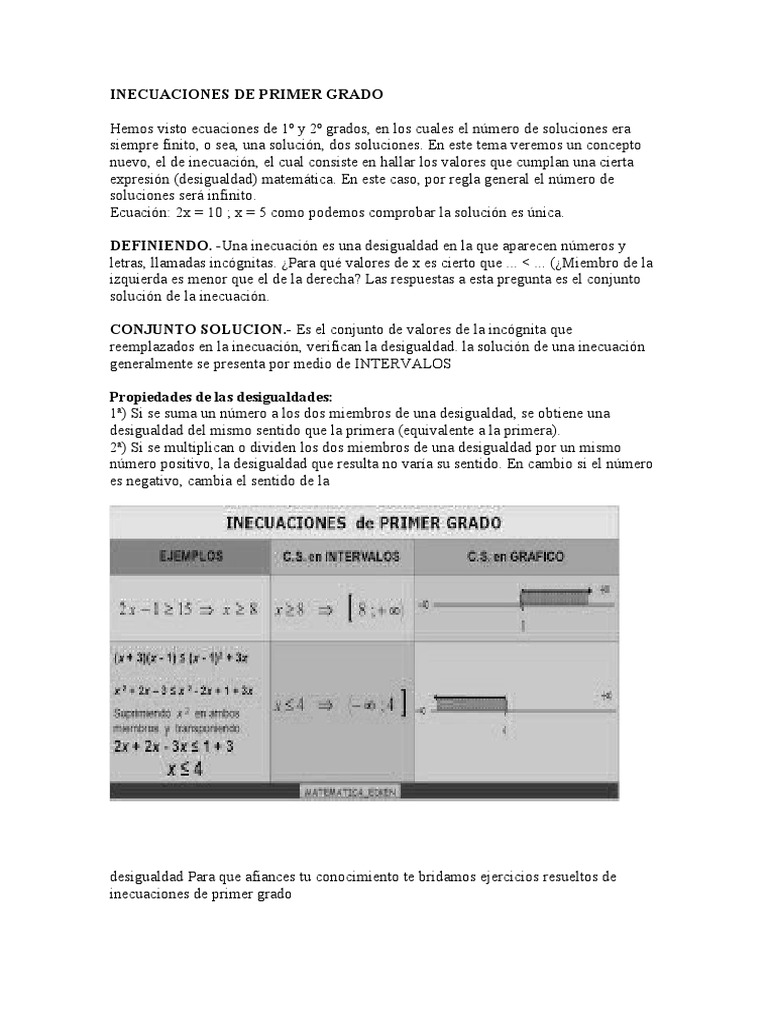 Hoja De Trabajo Con Respuestas Para Resolver Desigualdades Con ...