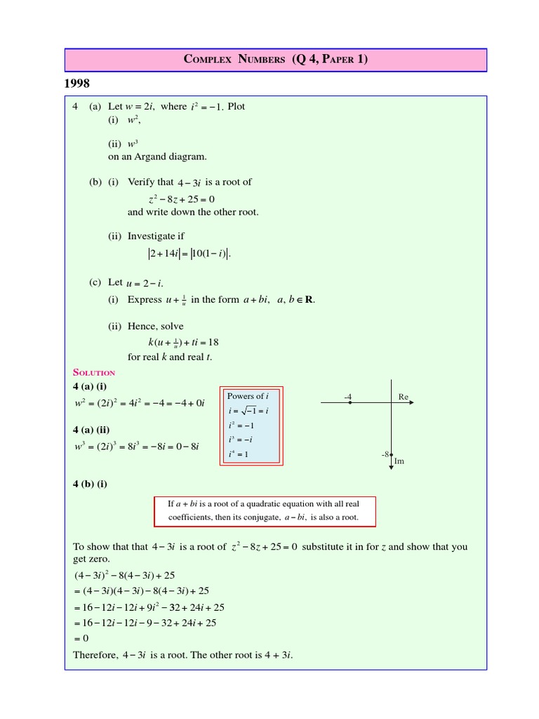 C N (Q 4, P 1) 1998: Omplex Umbers Aper | PDF | Complex Number | Equations