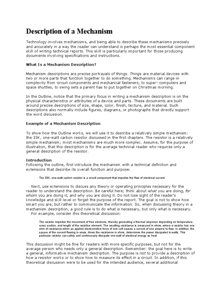 Description of A Mechanism (Technical Writing) | PDF | Resistor ...